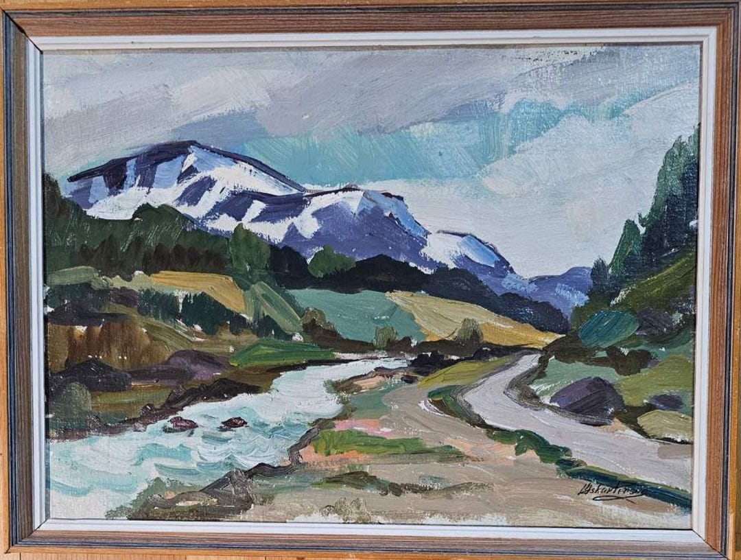Original Swedish Mid-century Oil on Canvas Painting "mountain View" by ...
