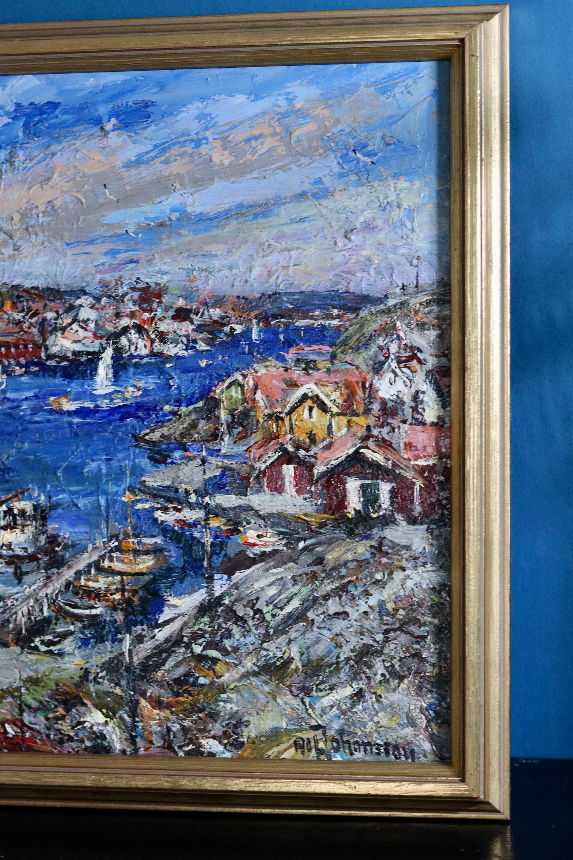 1960's Original Swedish Mid-century Oil on Canvas Kyrkesund Tjörn Orust ...