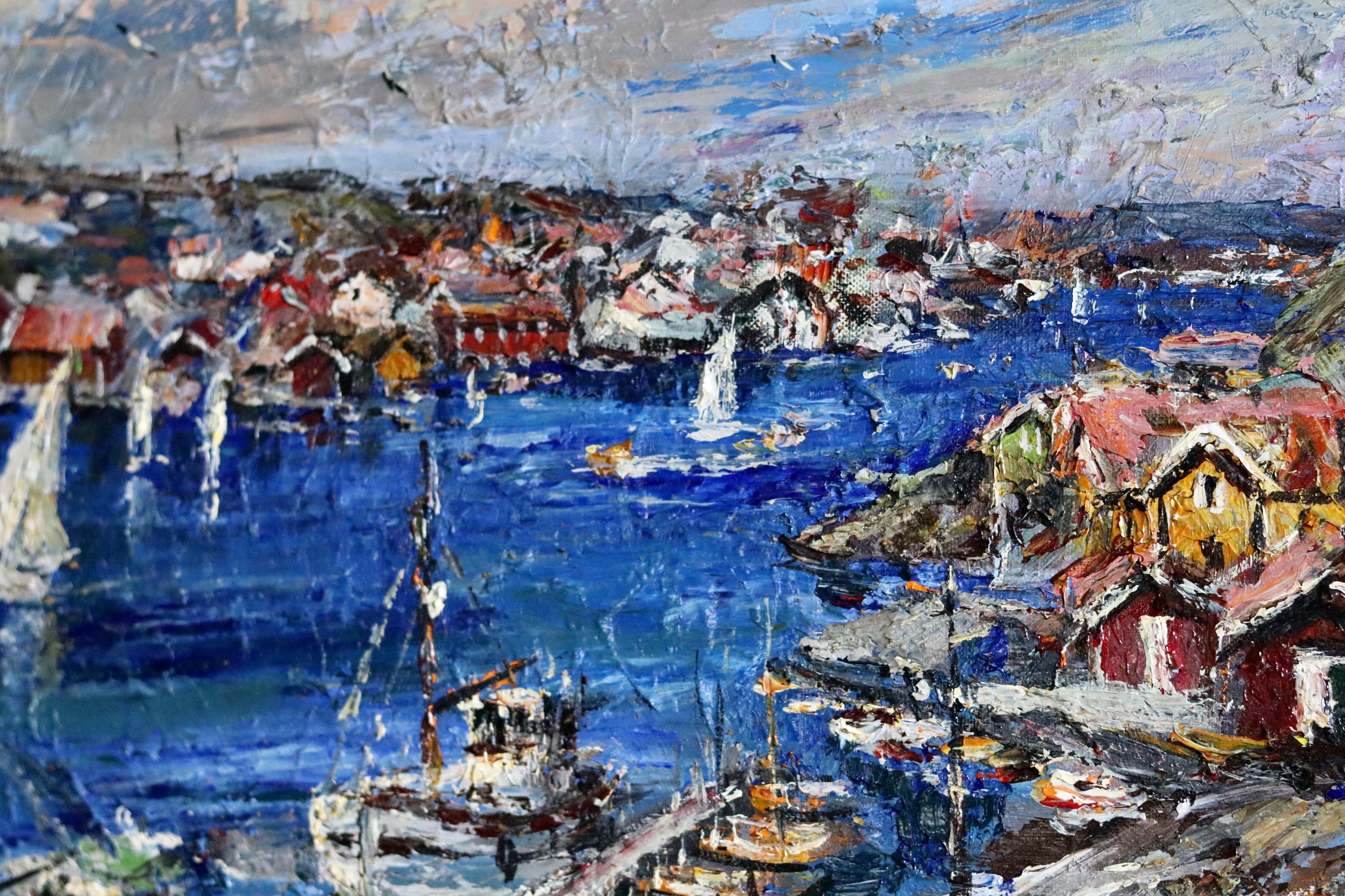 1960's Original Swedish Mid-century Oil on Canvas Kyrkesund Tjörn Orust ...