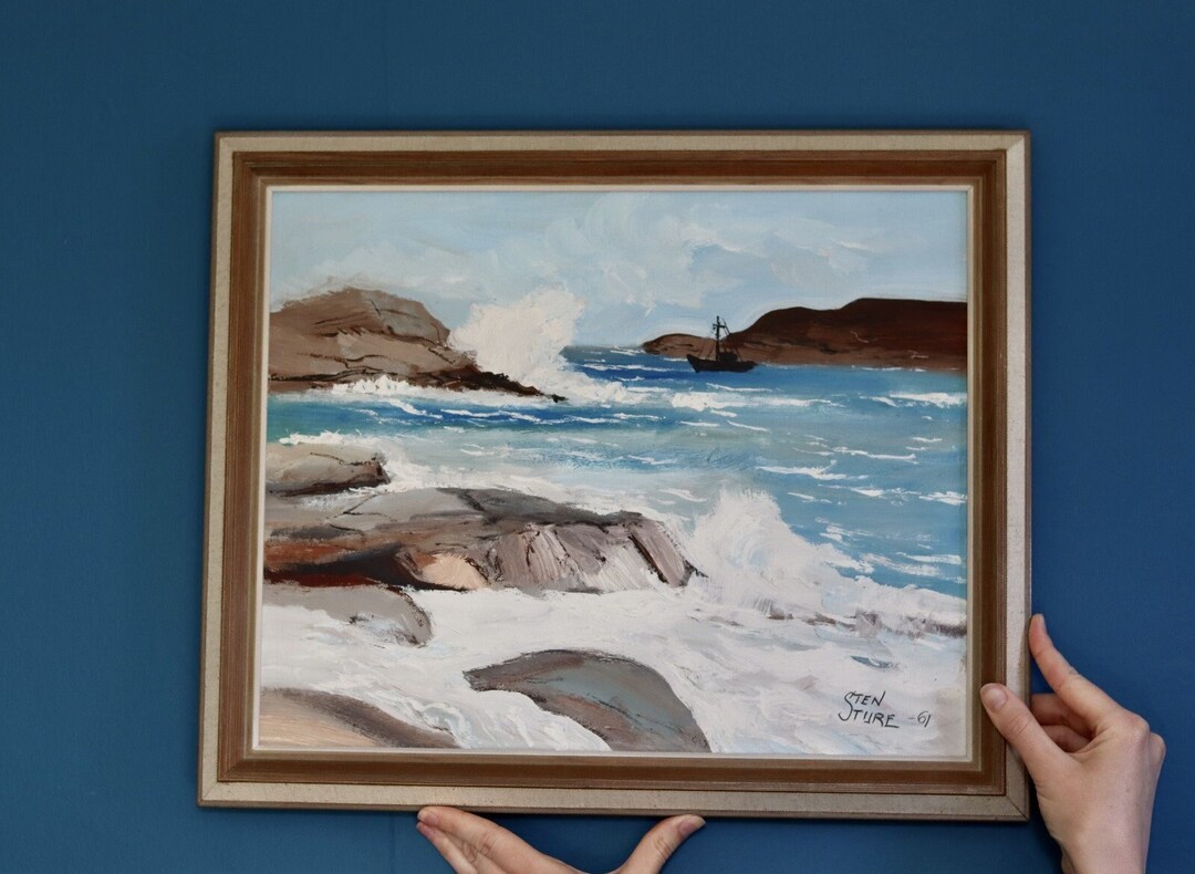 1960's Original Swedish Modernist Oil on Canvas Waves by Sten Sture ...