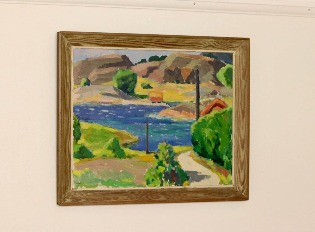 Swedish Mid-century Oil on Board Painting Lake by Åke Brovik vintage ...