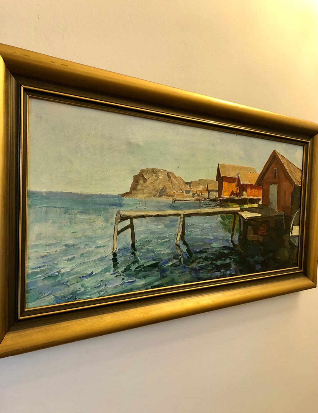 Large Original Swedish Mid-century Oil on Canvas House by the River by ...