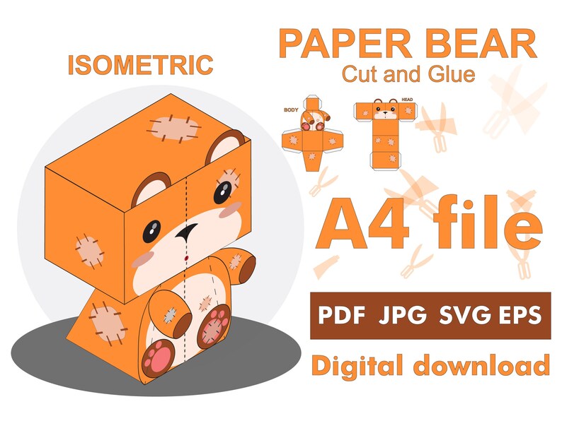 Paper Bear Craft Kit for Kids Printable DIY 3D Paper Craft - Etsy