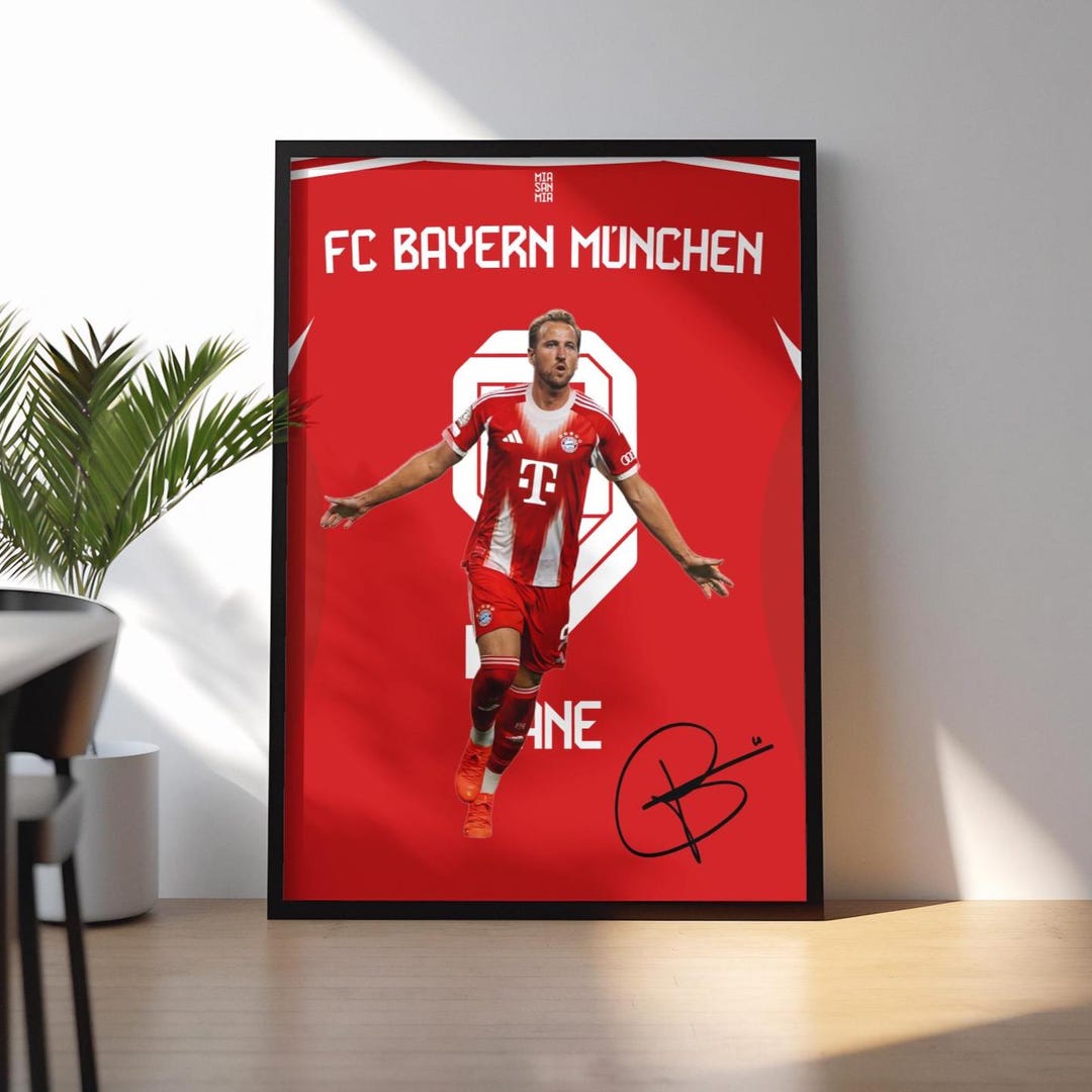 Harry Kane Poster, FC Bayern Munich Wall Art, Bayern Munchen Print ...