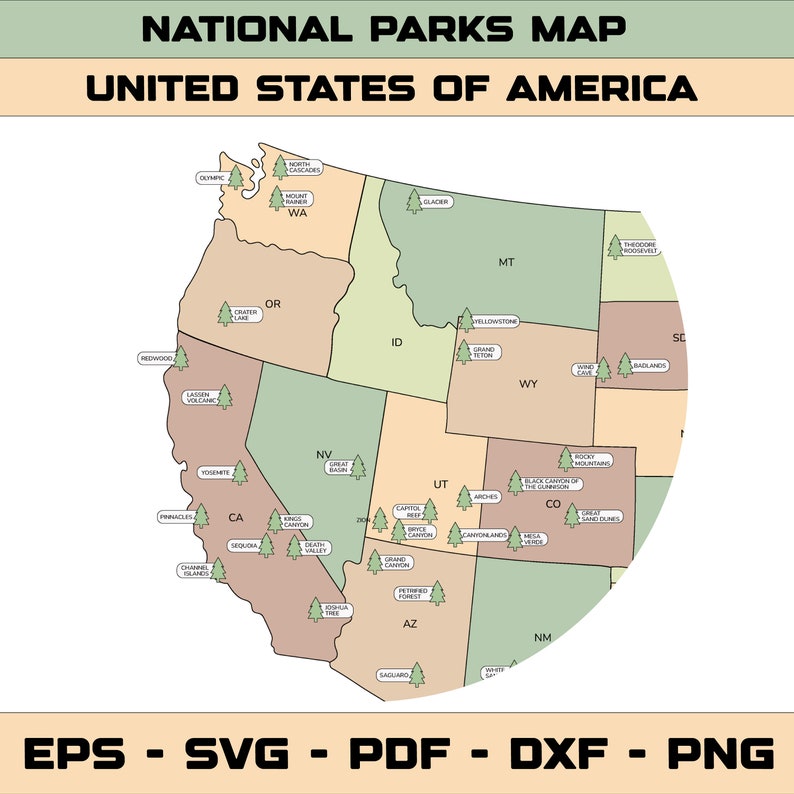 US National Parks Map ,travel Map Colorful Poster, Nature Wall Art, 3:2 ...