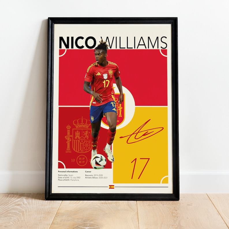 Nico Williams Poster, Spain Football Print, Soccer Gifts, Sports Poster, Football Poster, Sports ...