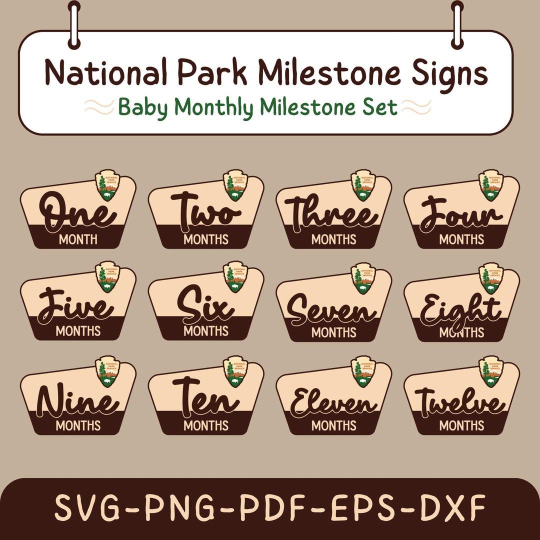 National Park Bady Milestones Signs Bundle, Baby Monthly Milestone SVG ...