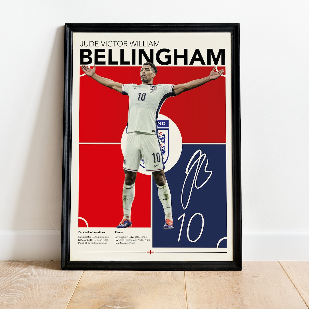 Jude Bellingham Wall Art, England Soccer Print, Soccer Gifts, Football ...
