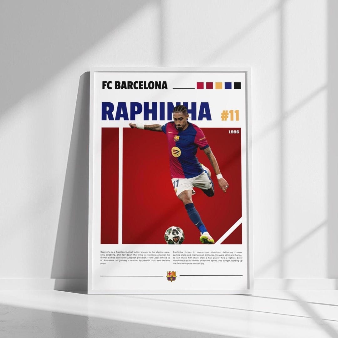 Raphinha Poster, Raphinha Wall Art, FC Barcelona Home Kit Jersey ...