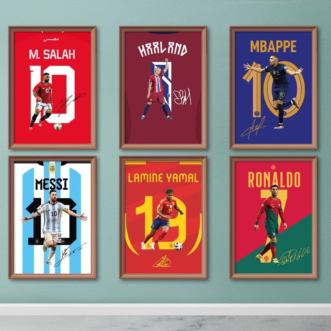 6 Printable Football Stars Posters, Ronaldo Messi Mbappe Halaand M ...