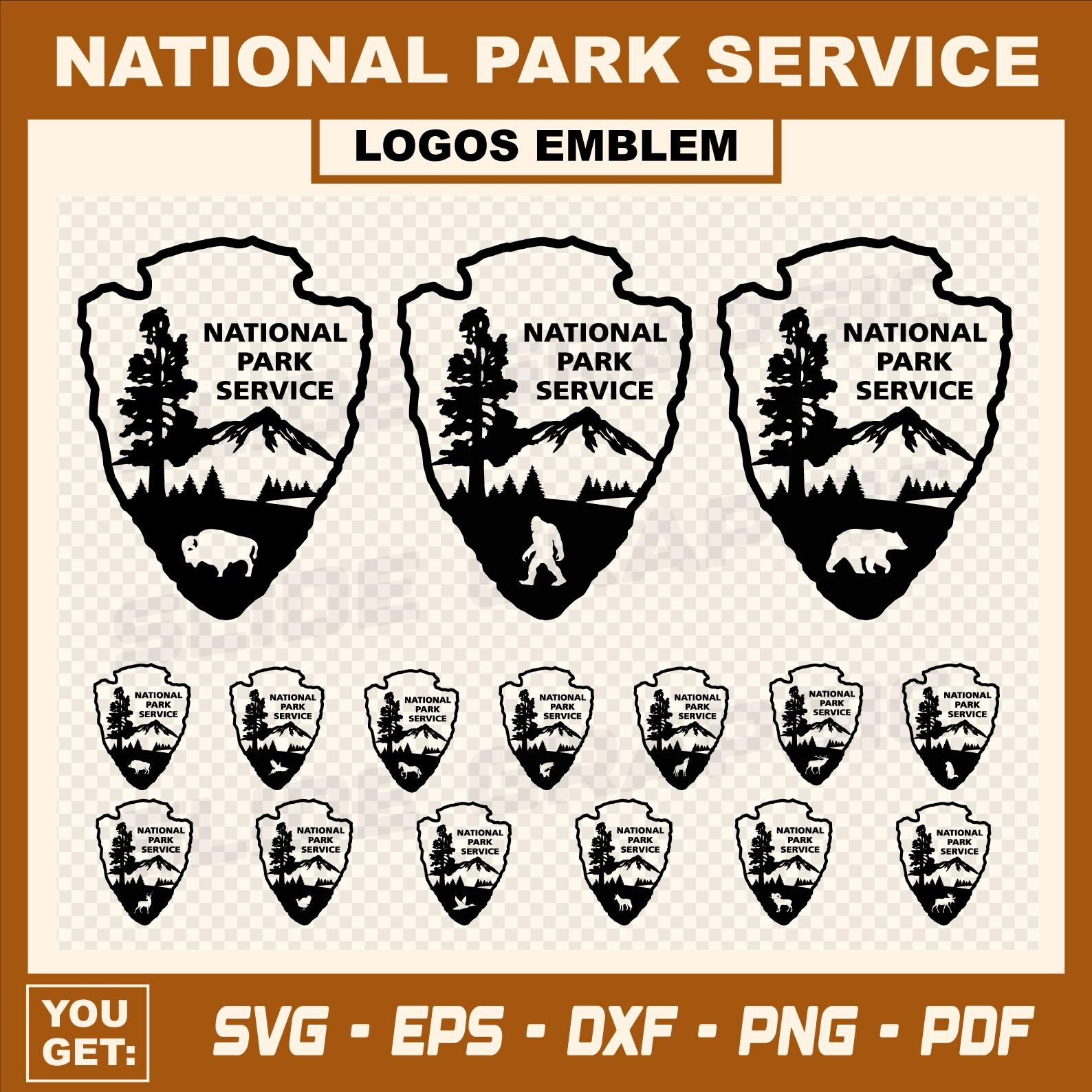 Personalized National Park Service Symbols Bundle, 16 Black Emblem ...