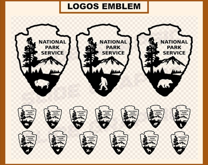 Personalized National Park Service Symbols Bundle, 16 Black Emblem ...