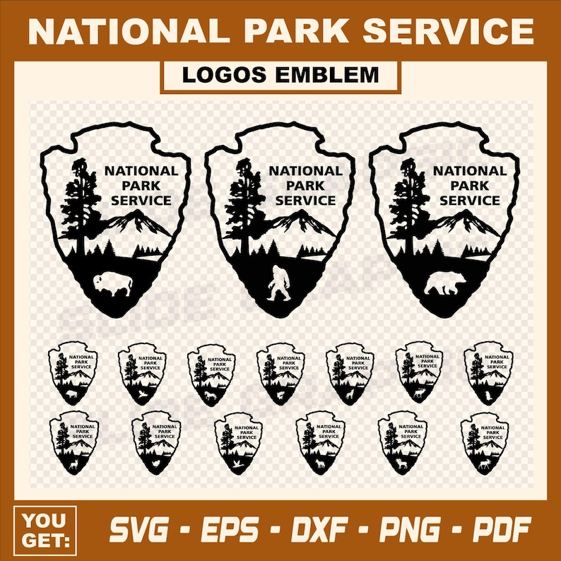 Personalized National Park Service Symbols Bundle, 16 Black Emblem ...
