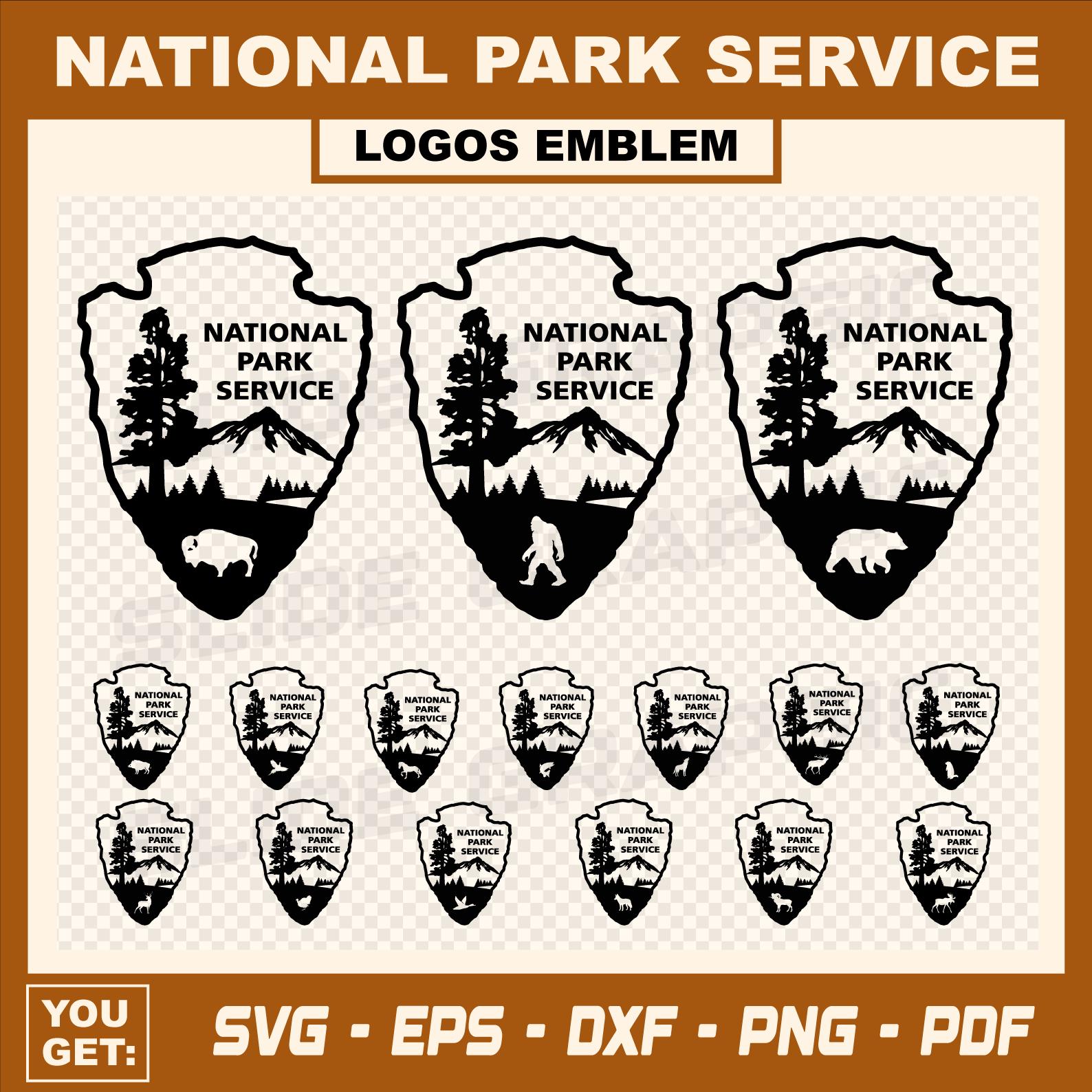 Personalized National Park Service Symbols Bundle, 16 Black Emblem ...