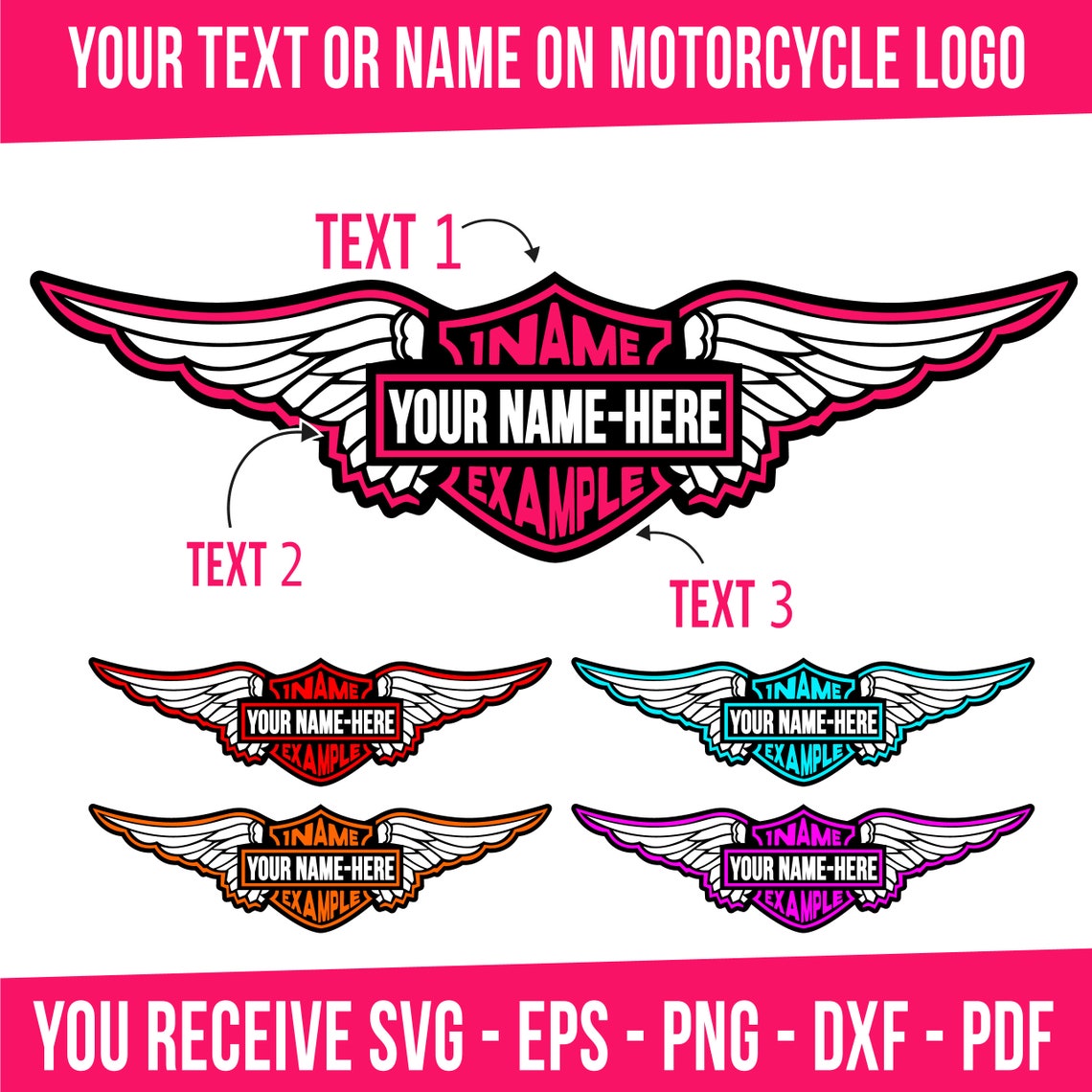 Personalized custom HARLY Logo Style With Name & Special Text in Different Colors: Pink, Purple ...