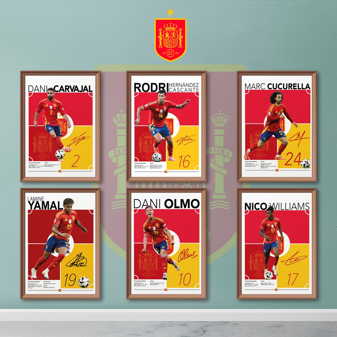 Set of 6 Spanish Football Players Bundle Posters, Carvajal, Olmo, Yamal ...
