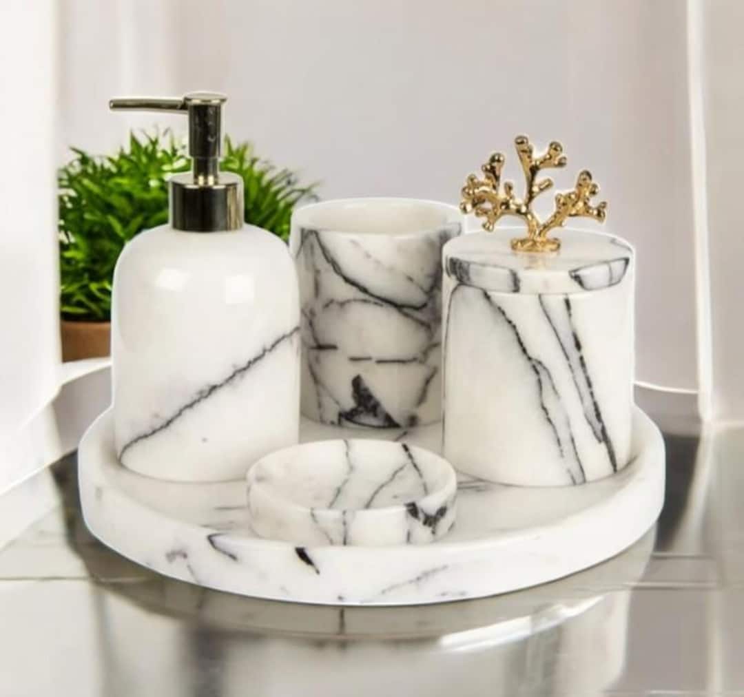Natural Marble Bathroom Set, 5 Pieces Set,luxury Bath Set, Leilac ...