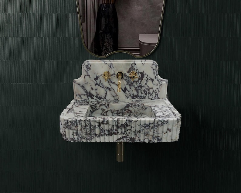 Viola Marble Sink With Backsplah ,wall Mounted Bathroom Basin, Custom ...