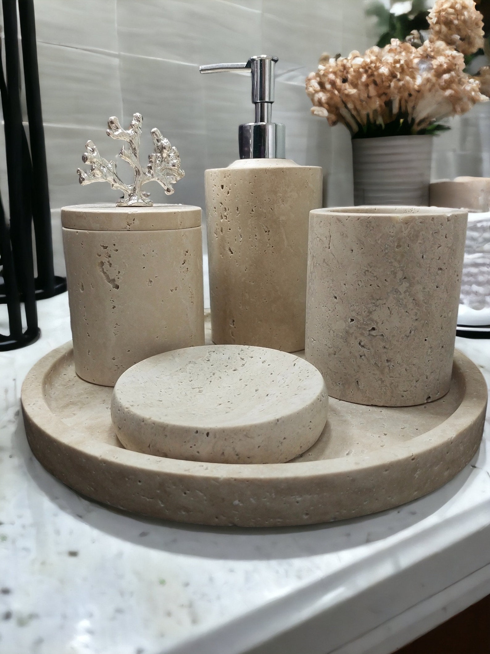 Travertine Bathroom Set Natural Elegance & Functionality,natural Marble ...