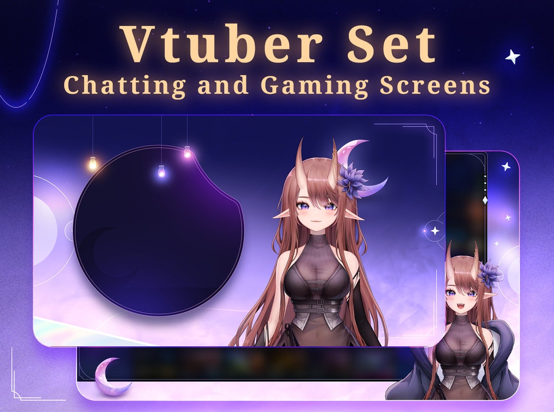 Animated Purple Celestial Moon Vtuber Stream Graphic Set | Chatting, Game, Border, Add-ons - Etsy