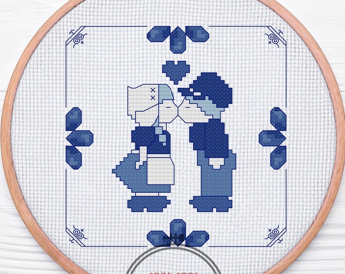 Delft Blue Tile Kissing Couple Delftware Cross Stitch Pattern Digital ...