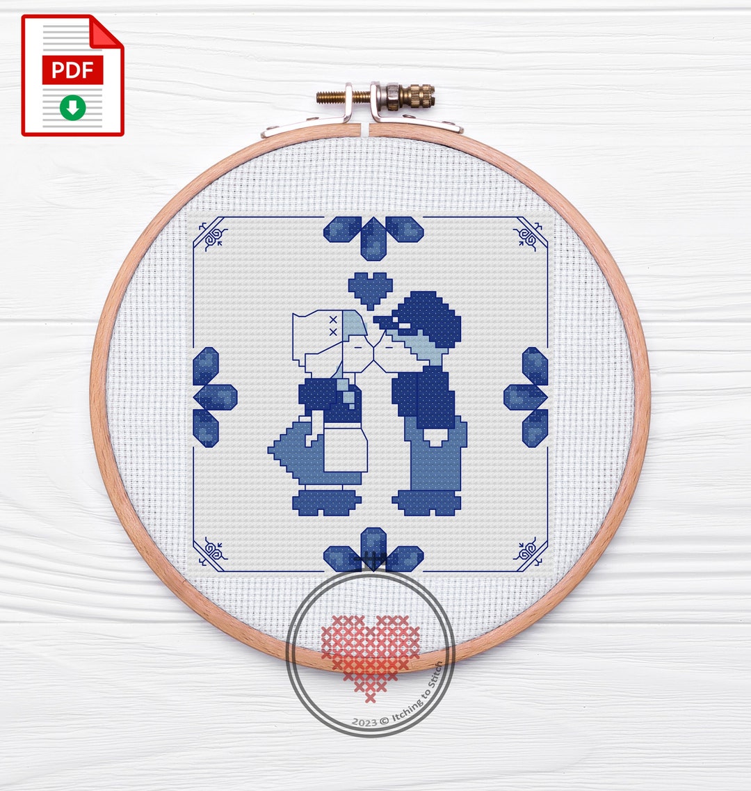 Delft Blue Tile Kissing Couple Delftware Cross Stitch Pattern - Etsy