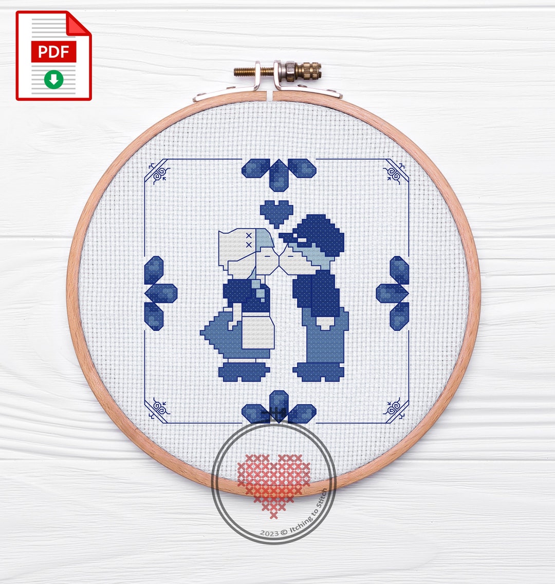 Delft Blue Tile Kissing Couple Delftware Cross Stitch Pattern Digital ...