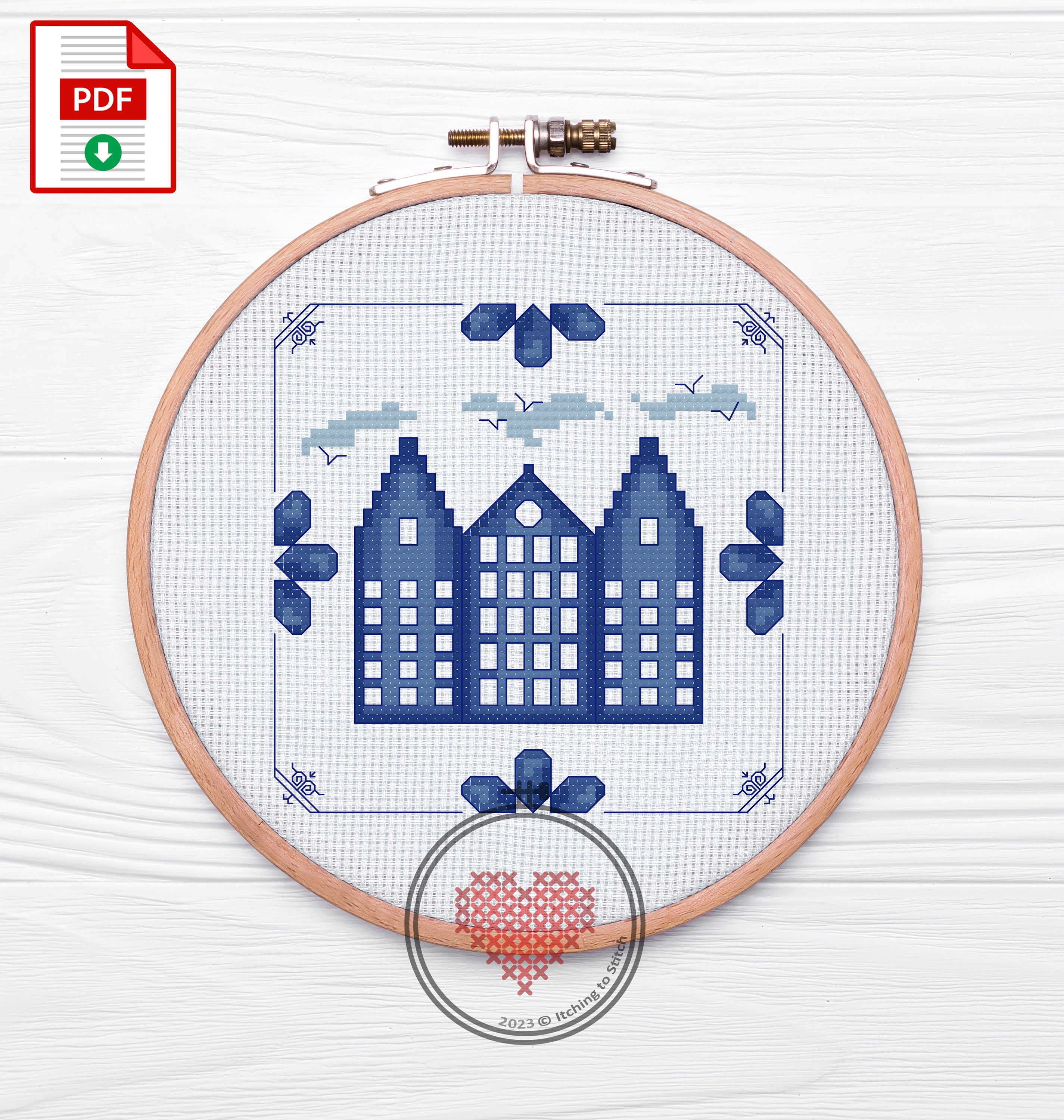 Delft Blue Tile Houses Delftware Cross Stitch Pattern Digital Download ...