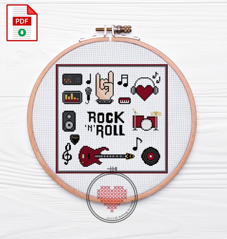 Rock 'n' Roll Sampler Counted Cross Stitch Pattern Digital Download PDF ...
