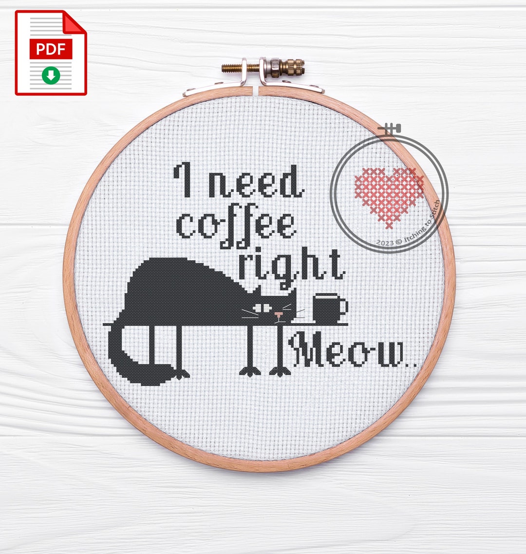 Coffee Right Meow Counted Cross Stitch Pattern Digital Download PDF - Etsy