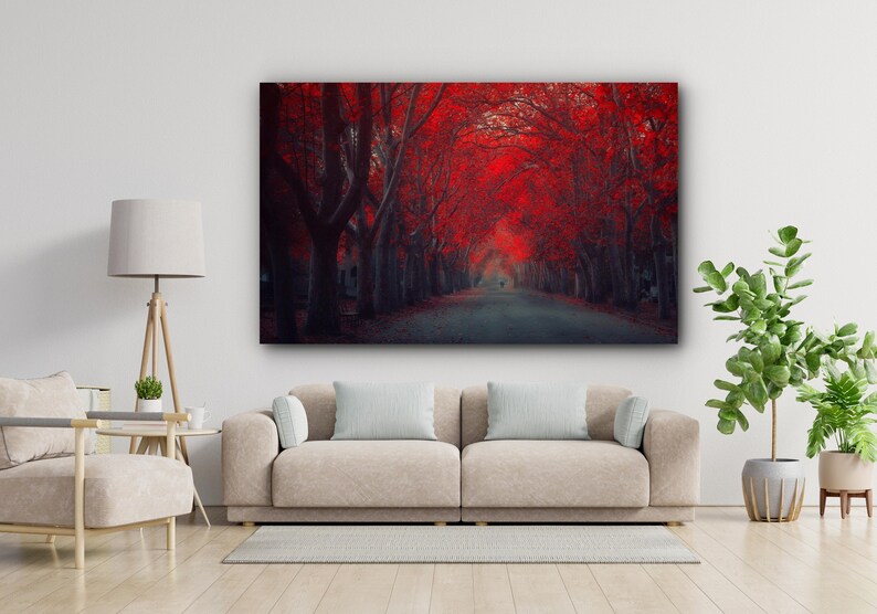 Landscape (red Forest) Canvas Painting, Landscape (red Forest) Canvas ...