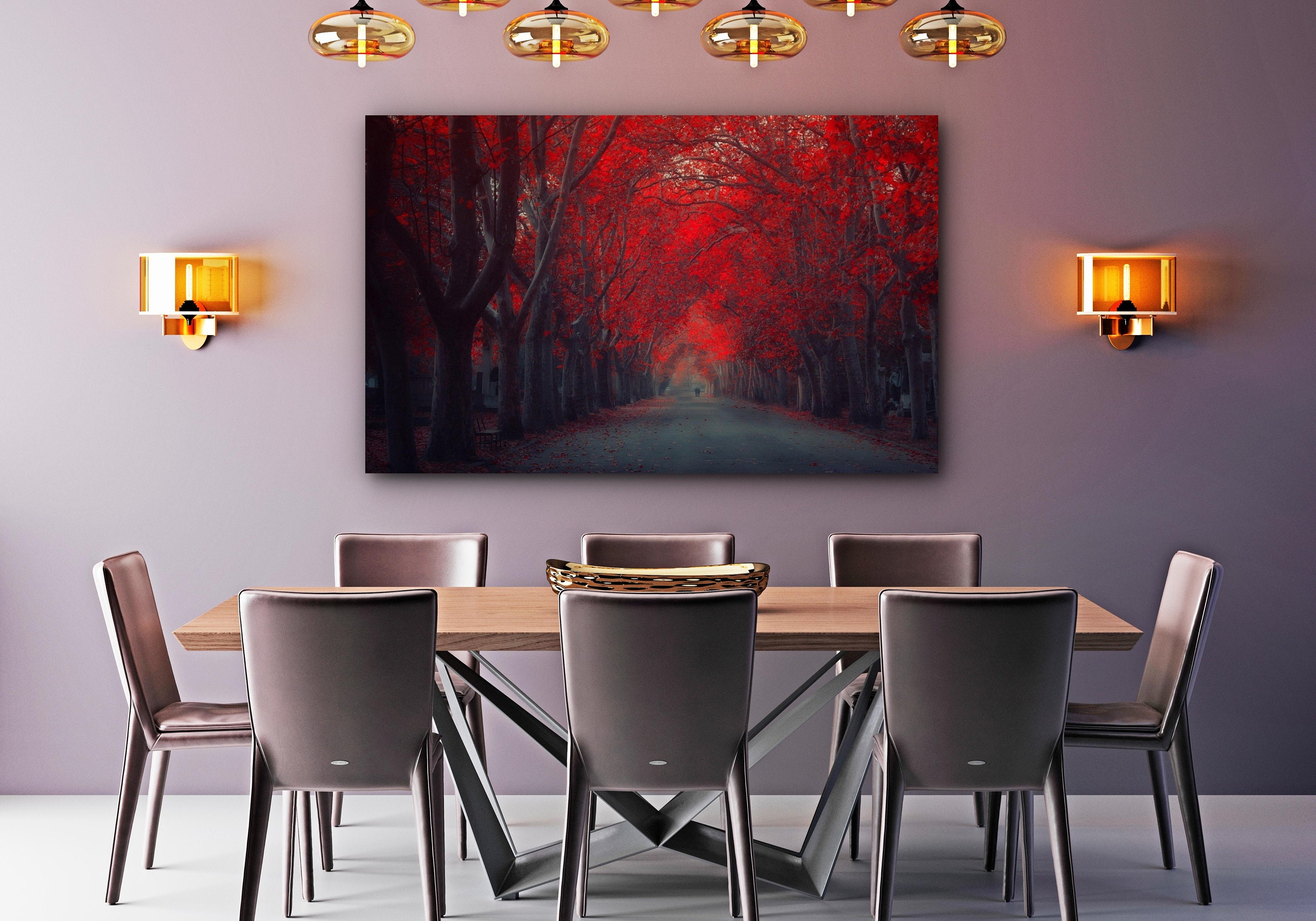 Landscape (red Forest) Canvas Painting, Landscape (red Forest) Canvas ...