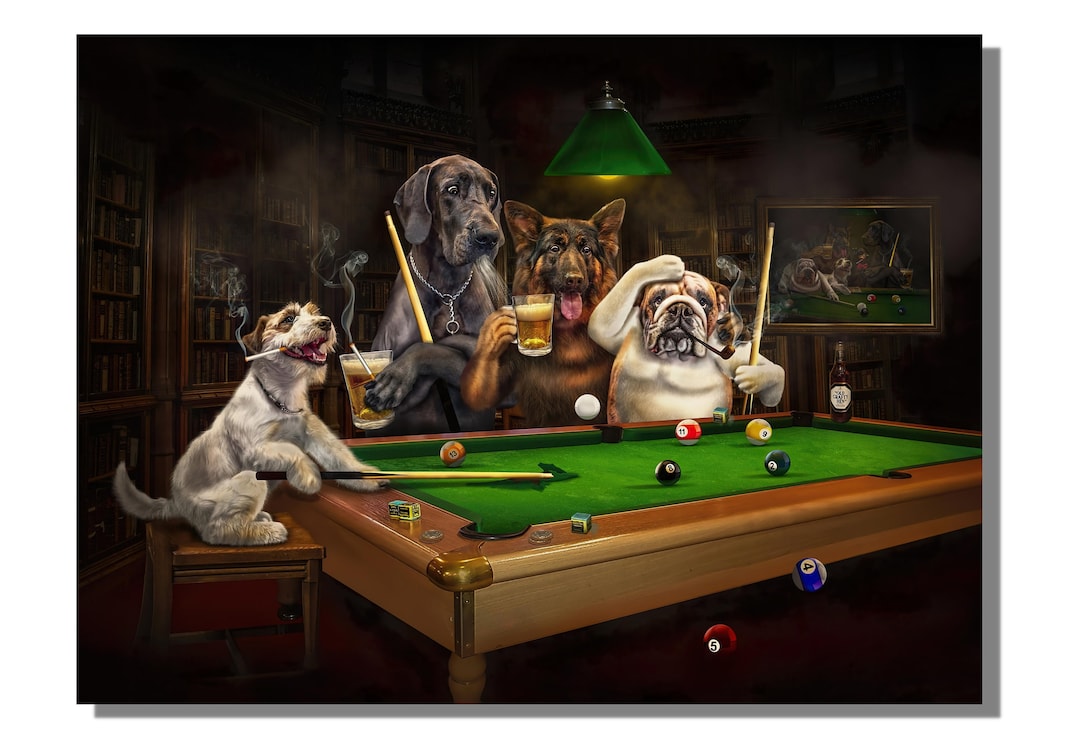 Dogs Playing Billiards Gift Paintings, Dogs Playing Billiards Canvas ...