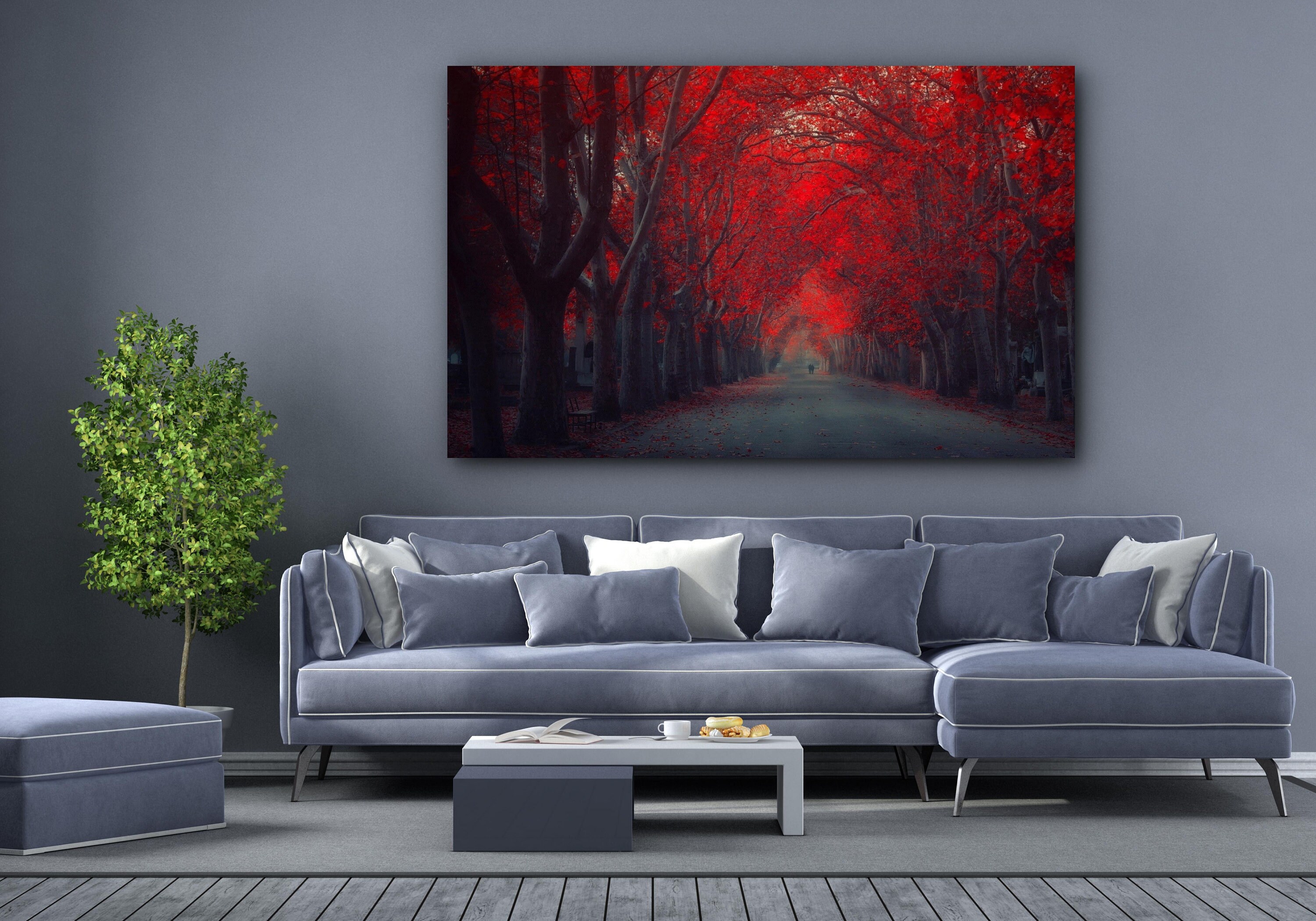 Landscape (red Forest) Canvas Painting, Landscape (red Forest) Canvas ...