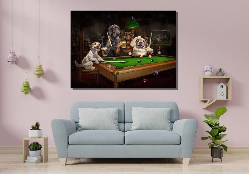 Dogs Playing Billiards Gift Paintings, Dogs Playing Billiards Canvas ...