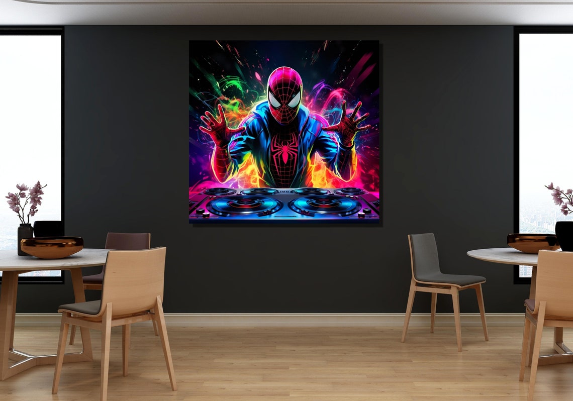DJ Spiderman Canvas Print, Spiderman Perfect Painting, Spiderman Wall ...