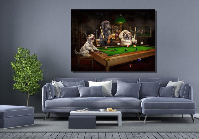 Dogs Playing Billiards Gift Paintings, Dogs Playing Billiards Canvas ...