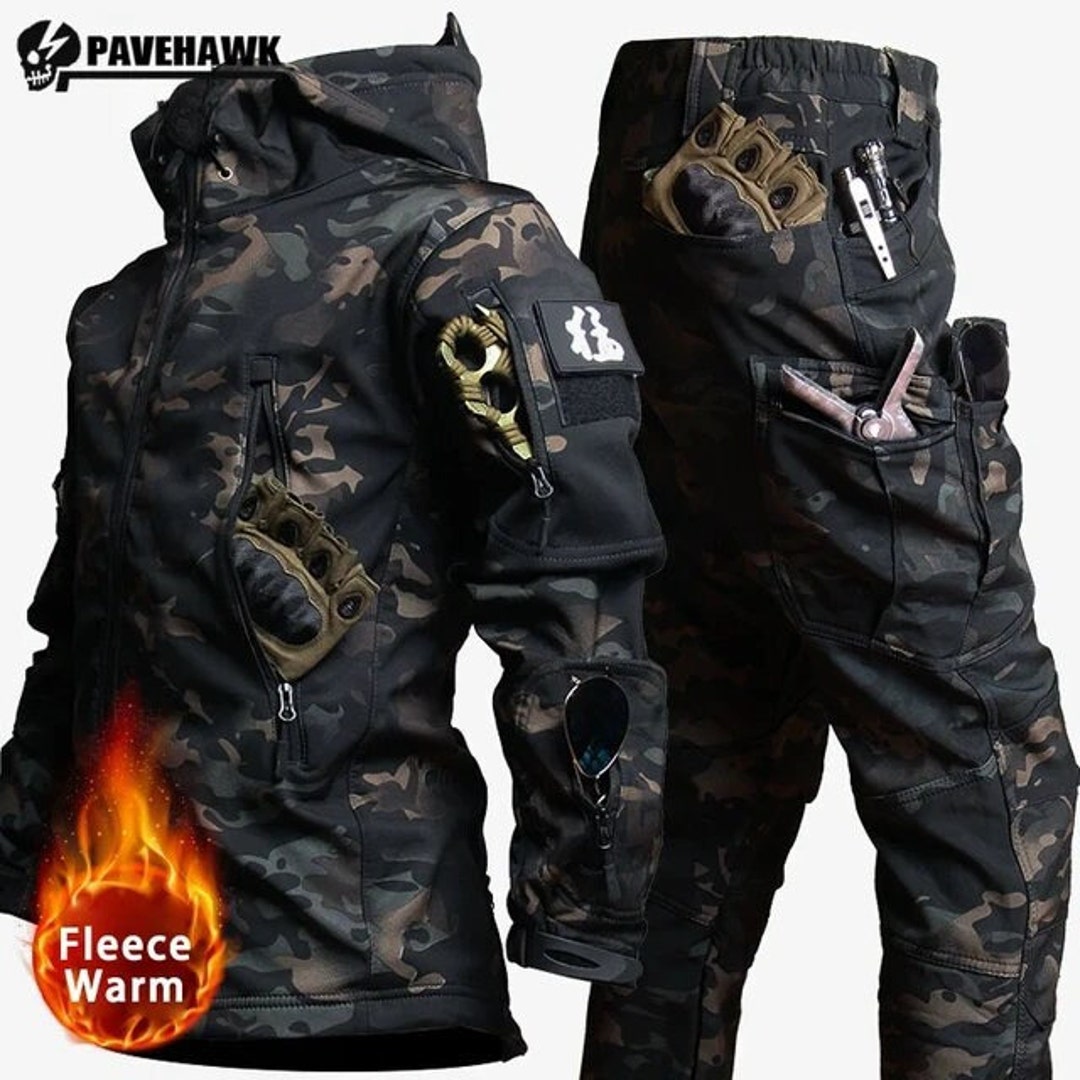 Dulwaterproof Soft Shell Smile Camo Set for Men Winter Windproof Dipped ...