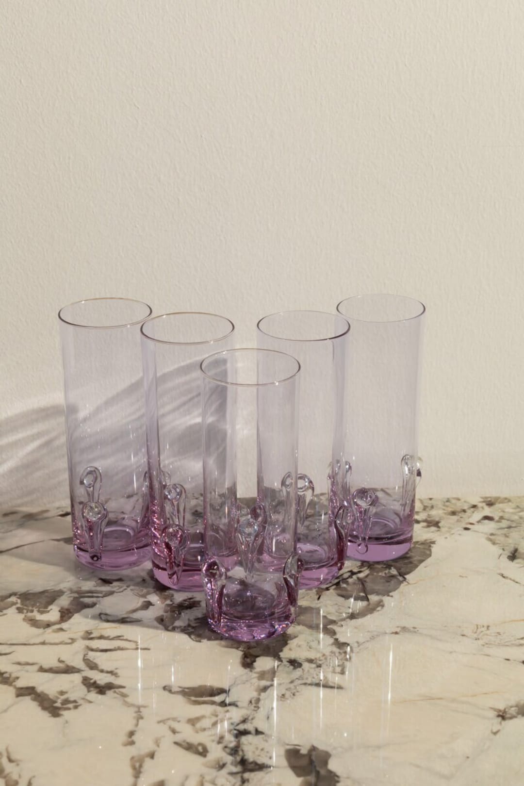 Rare Set of 5 Tall Alexandrite Glasses With Sculptural Pattern | Vintage Glasses Set, Unique ...