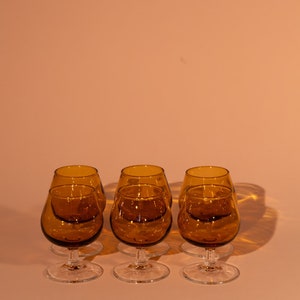 Vintage Spanish Finelsa Amber Glasses Set of Six Vintage Cognac Glasses ...