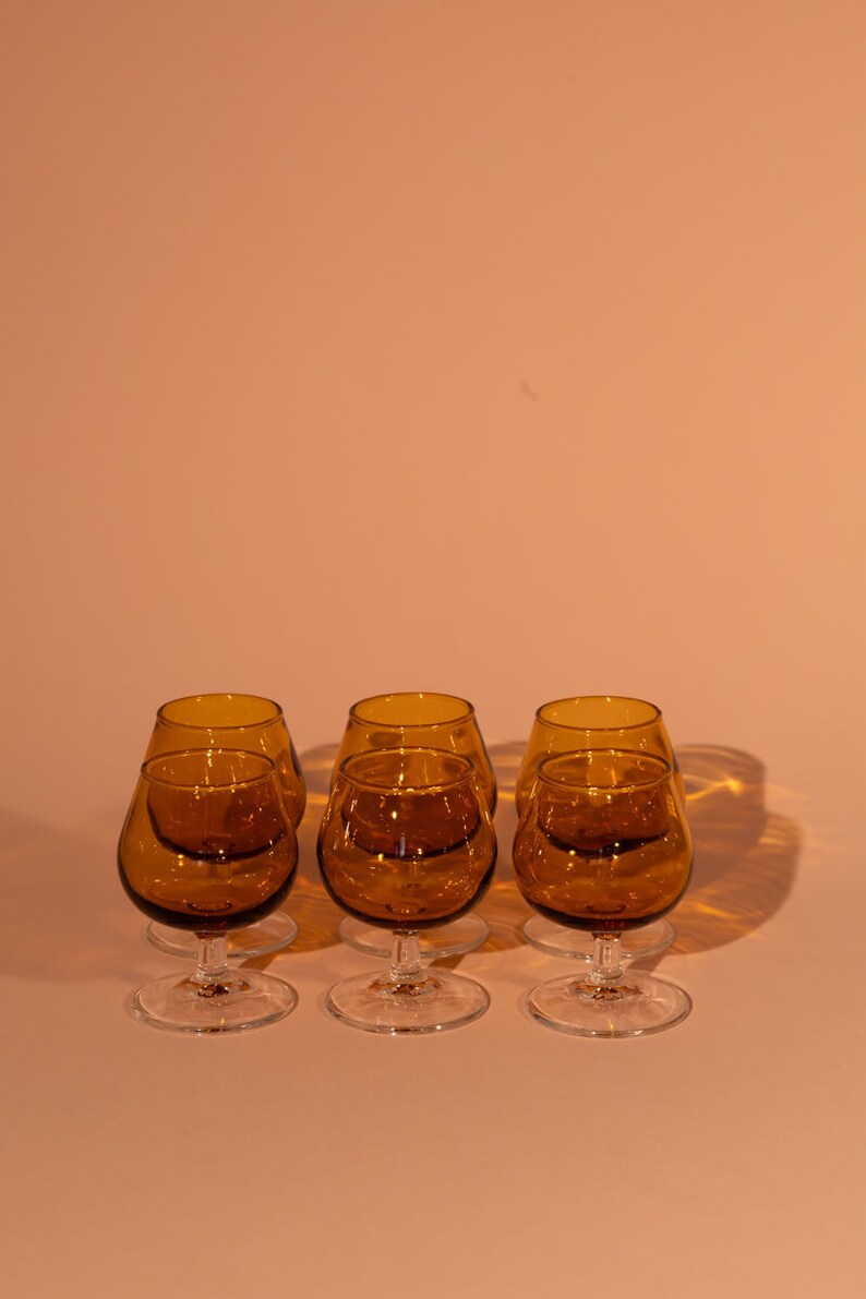 Vintage Spanish Finelsa Amber Glasses Set of Six Vintage Cognac Glasses ...