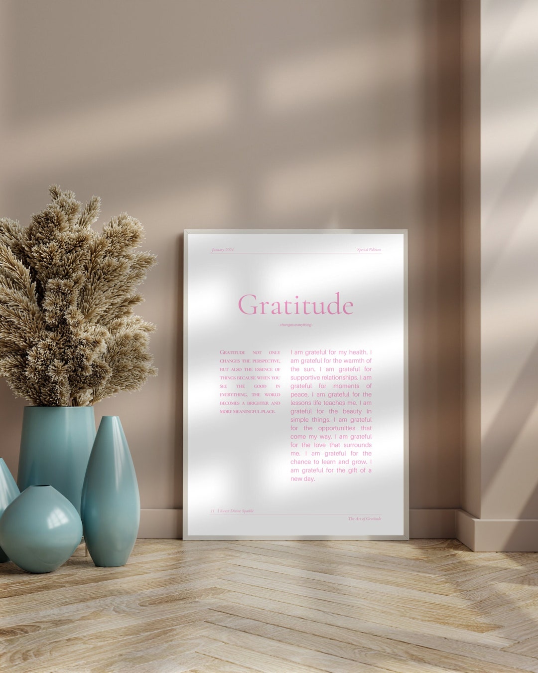 Gratitude Wall Art, Motivational Poster, Affirmation Wall Art, Pink ...