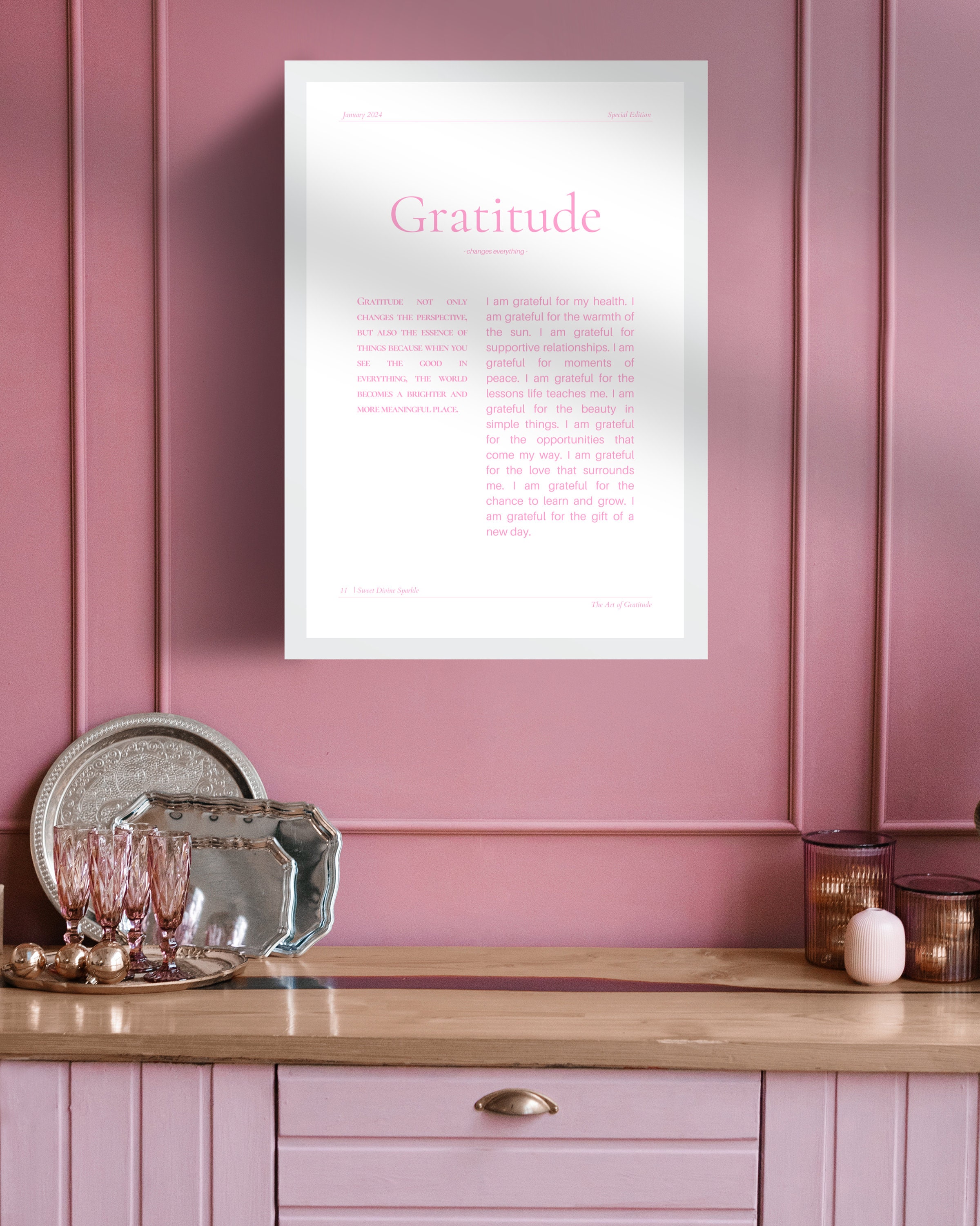 Gratitude Wall Art, Motivational Poster, Affirmation Wall Art, Pink ...