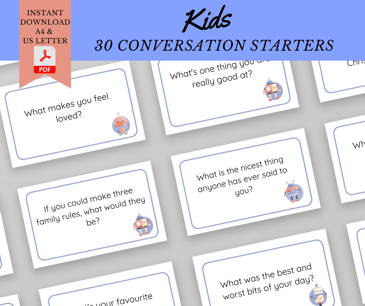 30 Kids Printable Conversation Starter Cards Positive - Etsy