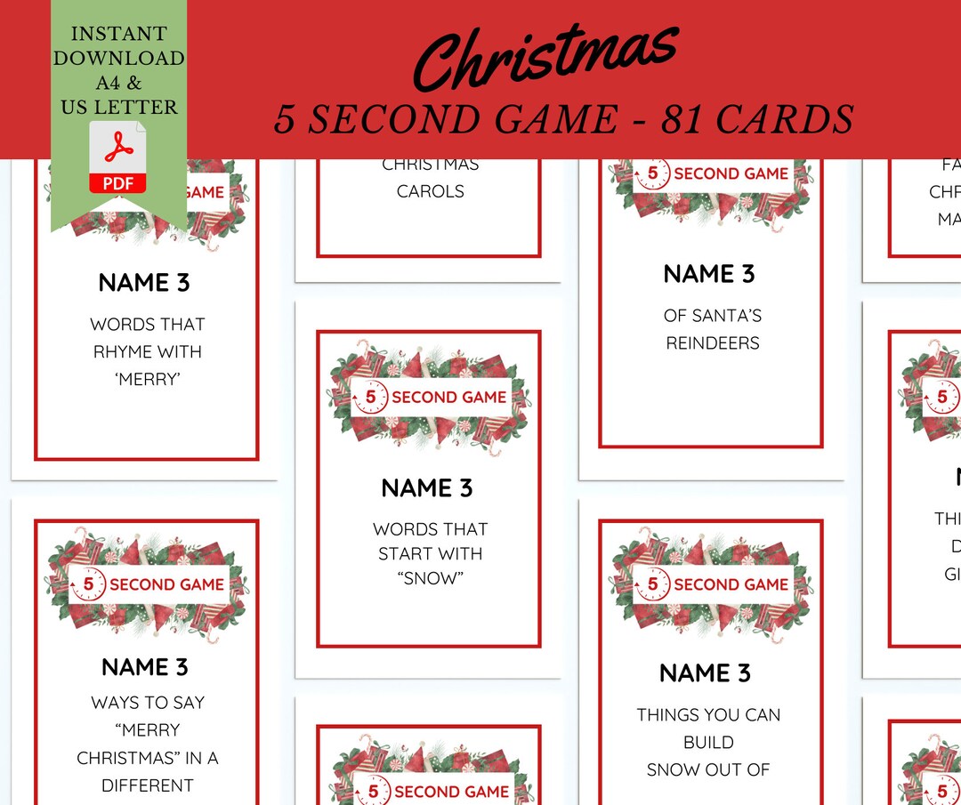 Christmas 5 Second Printable Game | XMAS Party Activity for Family ...