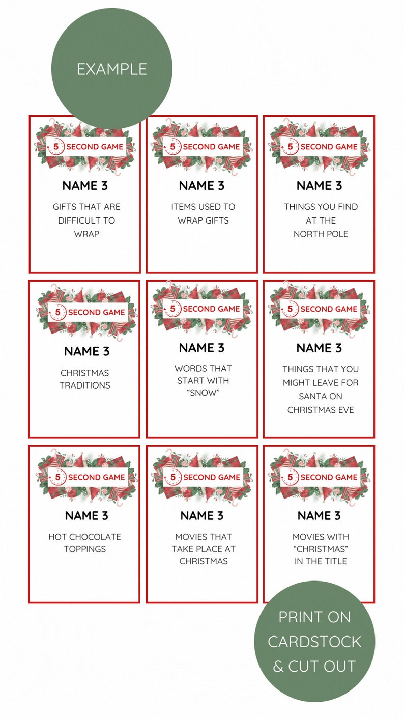 Christmas 5 Second Printable Game | XMAS Party Activity for Family ...