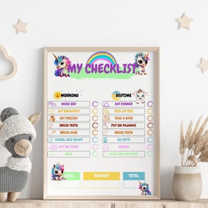 Kids Printable Unicorn Morning & Bedtime Routine Chart With Pictures ...
