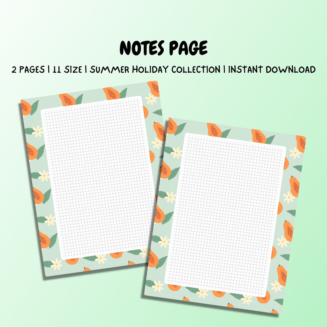 Papel de notas imprimible: Papel cuadriculado inspirado en el verano / Plantilla de papel ...