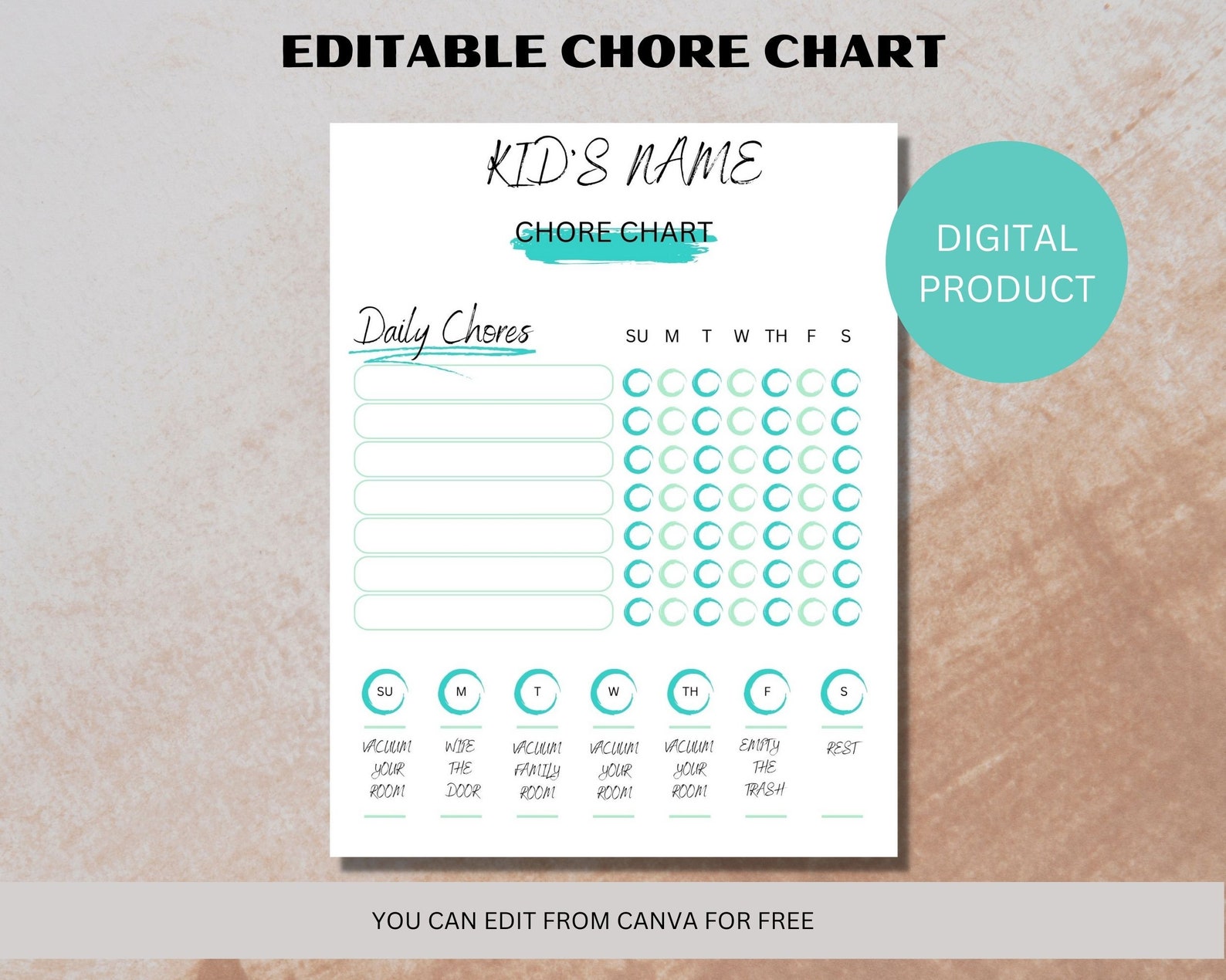 EDITABLE Kids Chore Chart Chore Chart for Kids Printable - Etsy
