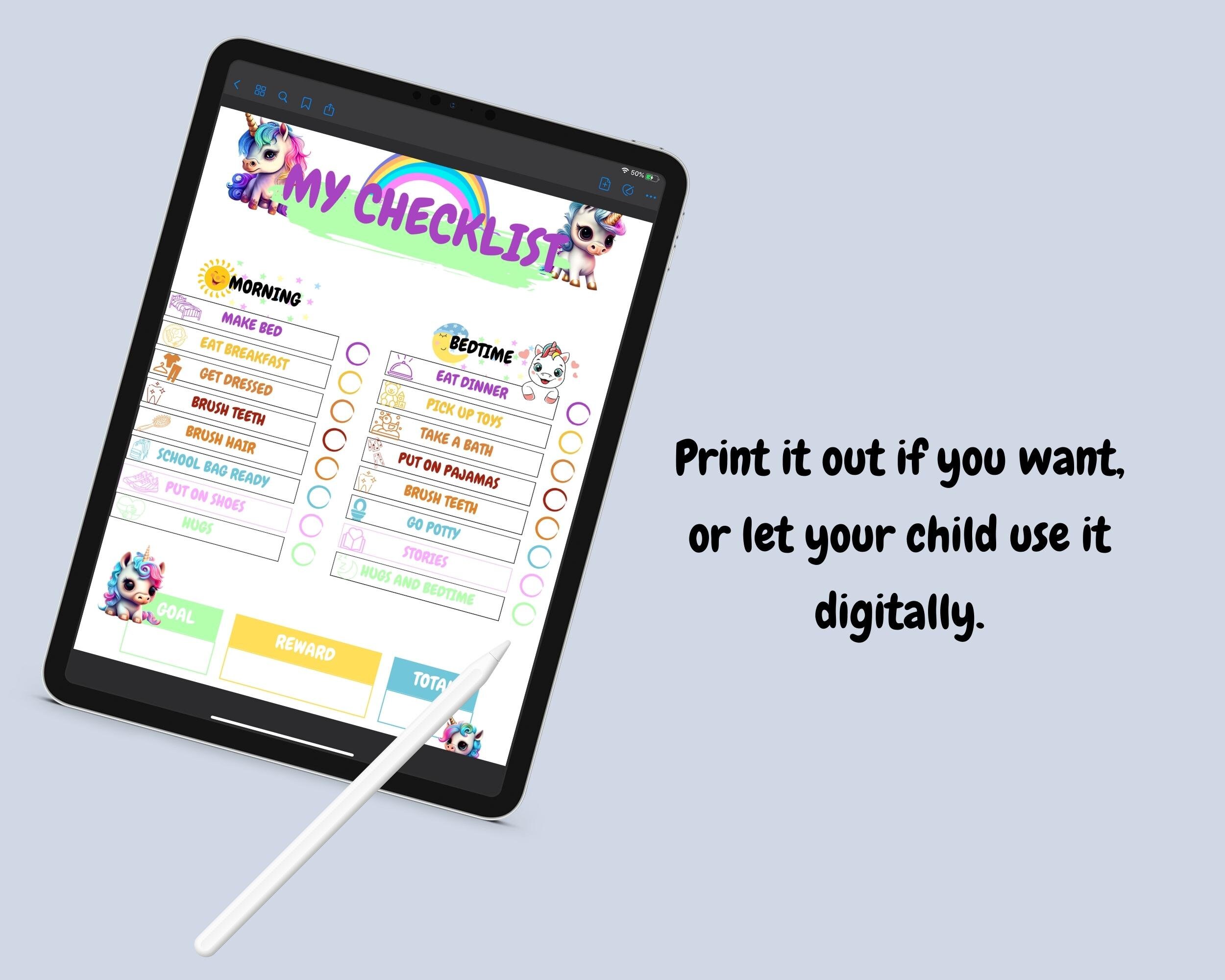 Kids Printable Unicorn Morning & Bedtime Routine Chart With Pictures ...